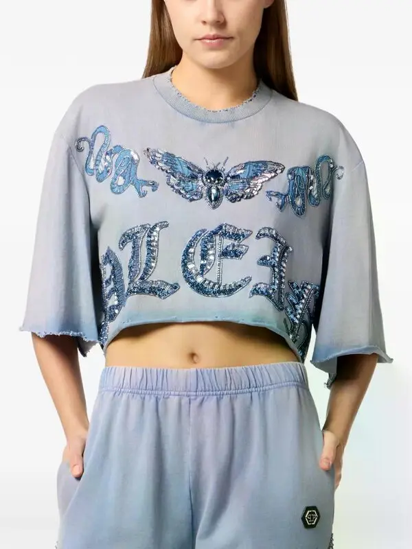 Philipp Plein Butterfly-motif Cropped T-shirt - Blue