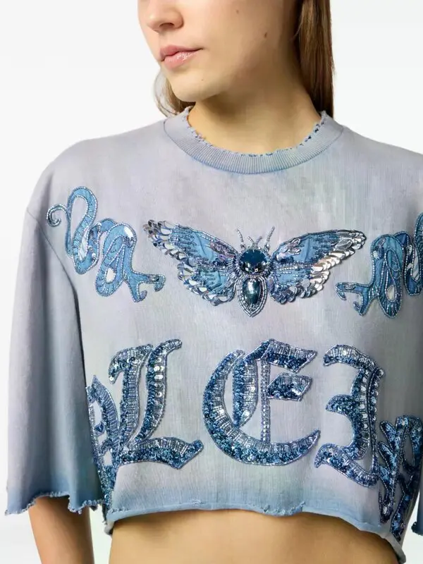 Philipp Plein Butterfly-motif Cropped T-shirt - Blue