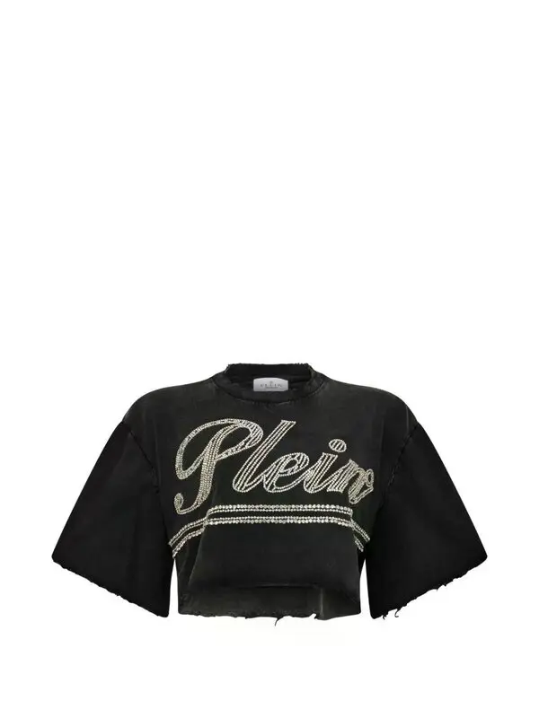 Philipp Plein Logo-strass Cropped T-shirt - Black