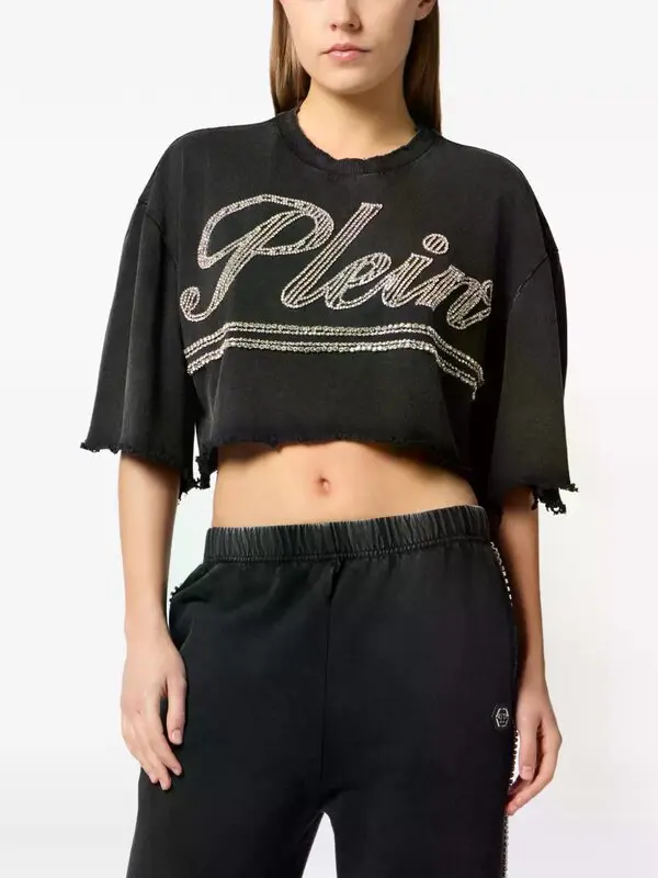 Philipp Plein Logo-strass Cropped T-shirt - Black
