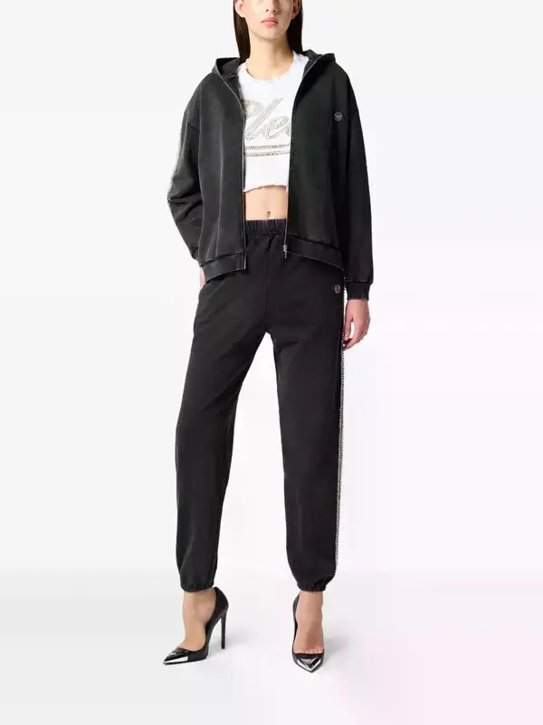 Philipp Plein Strass Embellished Cotton Joggers - Black