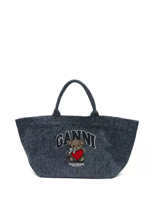 GANNI Teddy Appliqué Tote Bag - Blue
