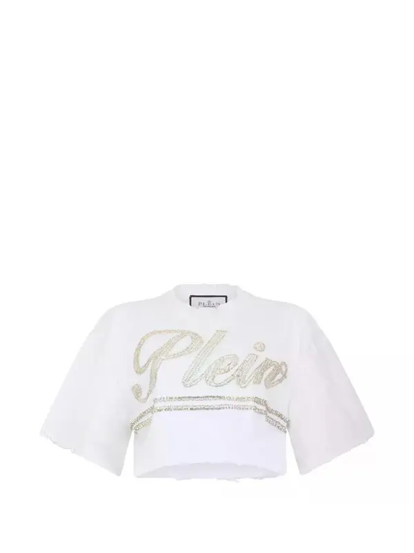 Philipp Plein Strass Signature Cropped T-shirt - White
