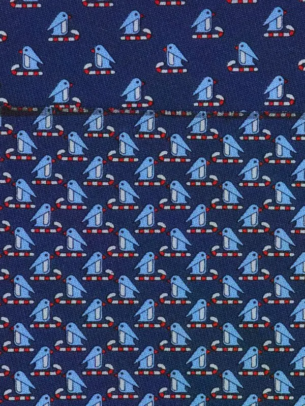FERRAGAMO Silk Neck Tie With Penguin Print - Blue