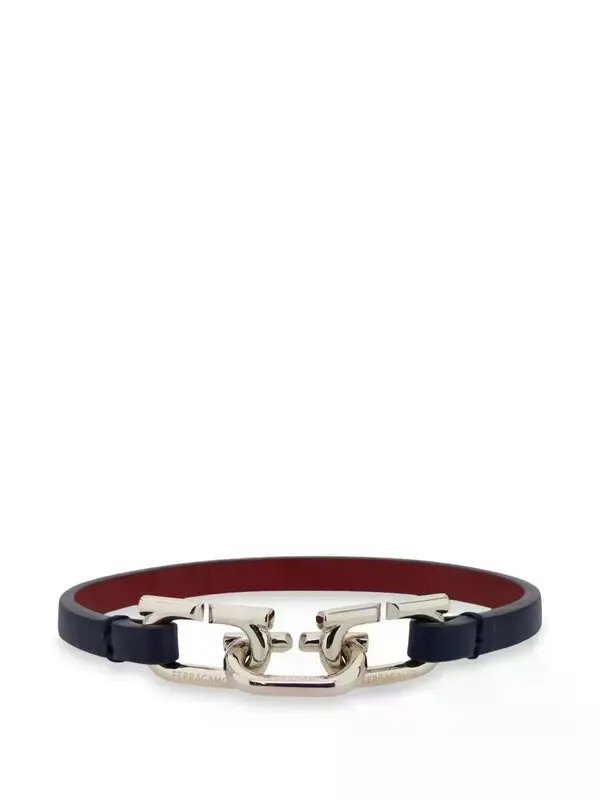 FERRAGAMO Gancini Leather Bracelet - Silver