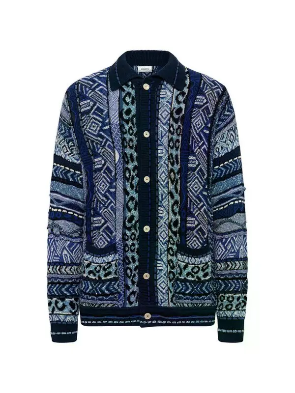 LANEUS Patterned Polo Cardigan