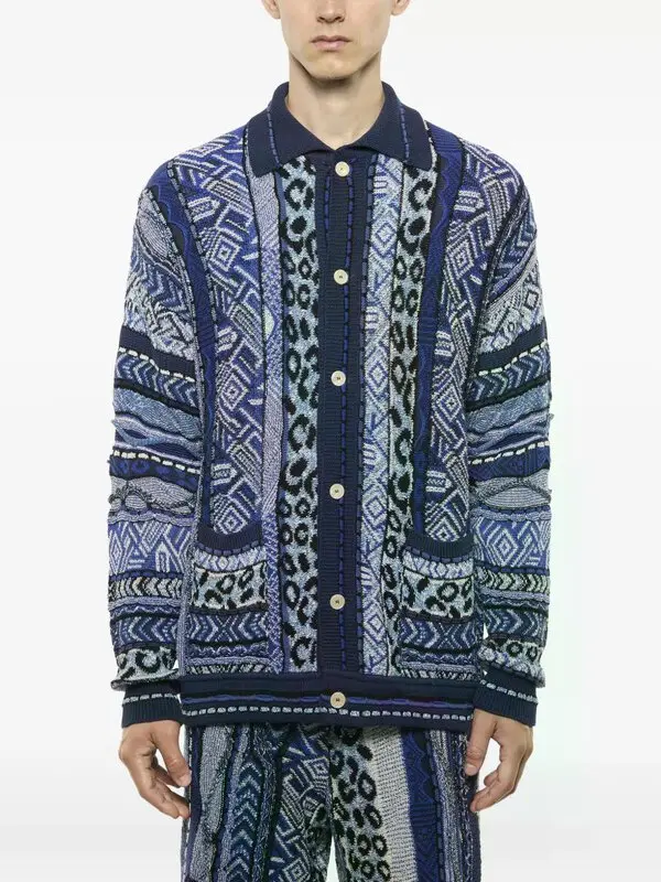 LANEUS Patterned Polo Cardigan