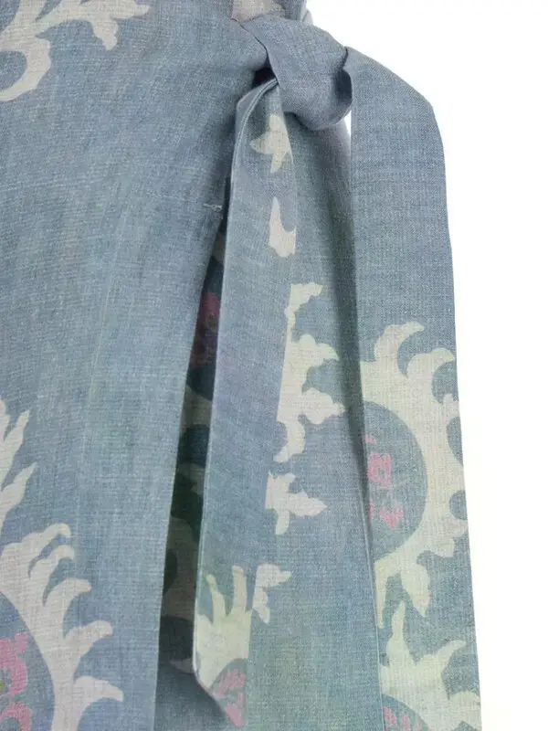 BAZAR DELUXE Floral Print Tie Linen Skirt - Blue