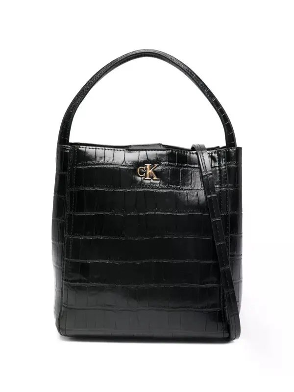 Calvin Klein Croc Bucket Strap Tote Bag - Black