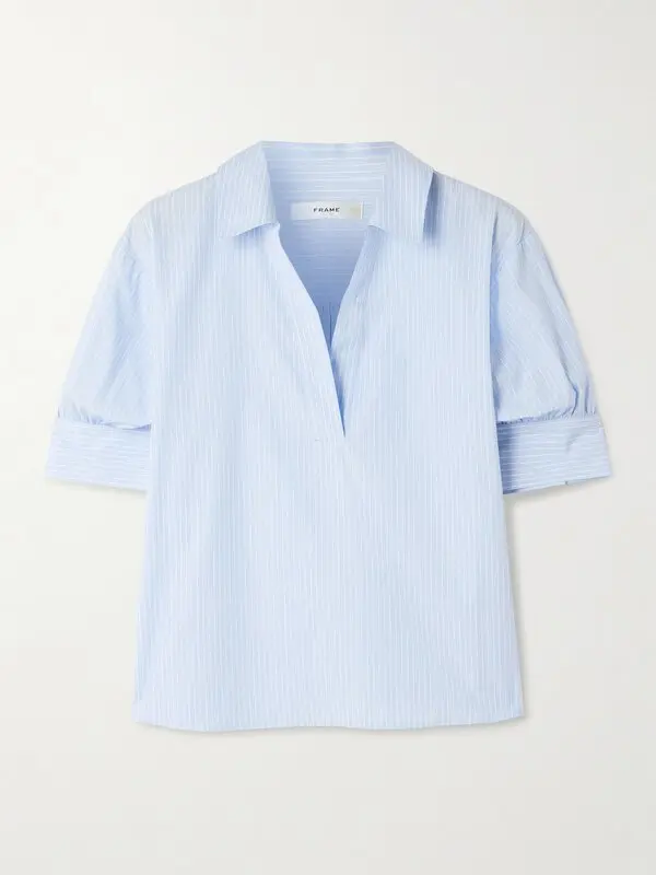 FRAME Striped Cotton-poplin Top
