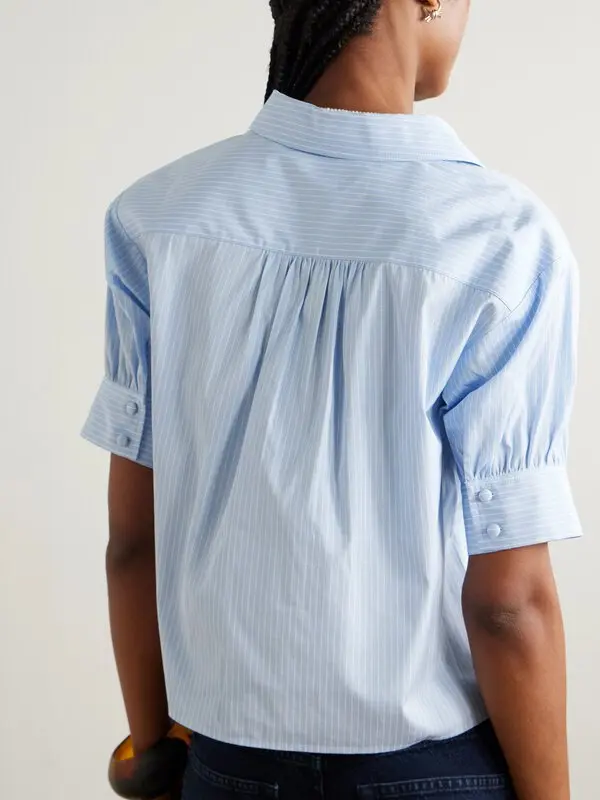 FRAME Striped Cotton-poplin Top