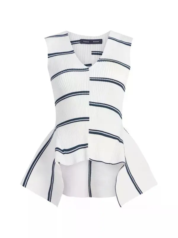Proenza Schouler Eugenie Striped Ribbed Knit Top - White