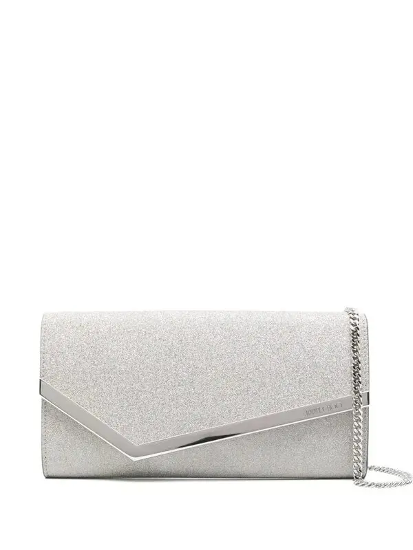 JIMMY CHOO Emmie Glitter Chain Clutch - Silver