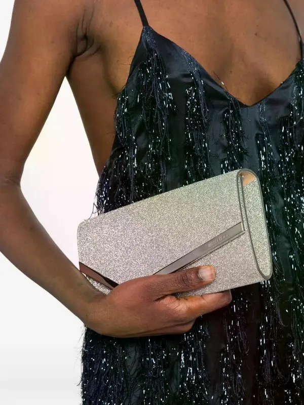JIMMY CHOO Emmie Glitter Chain Clutch - Silver