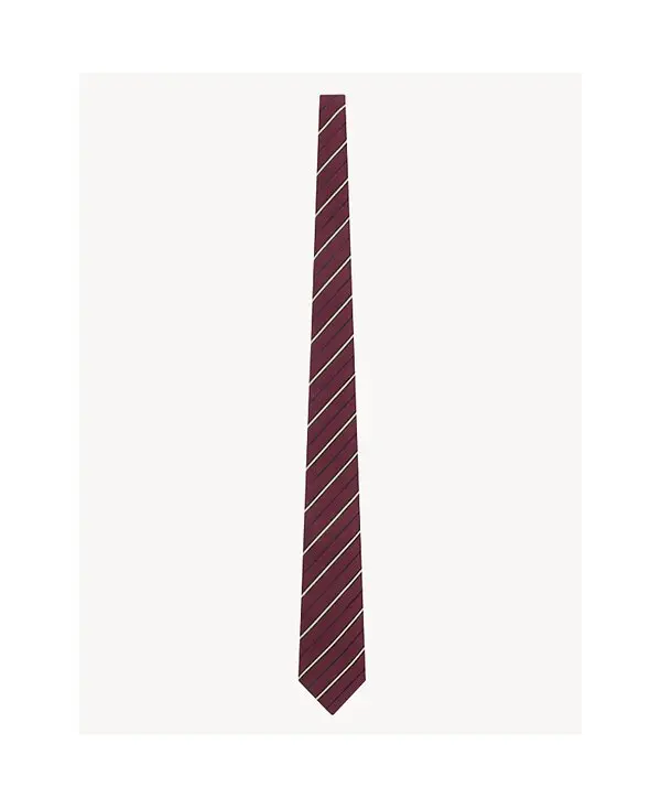 Saint Laurent Striped Wide Tie - Burgundy/black And Off White