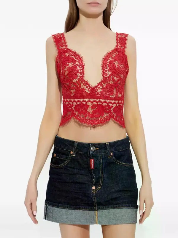 Dsquared2 Embroidered Crop Top - Red