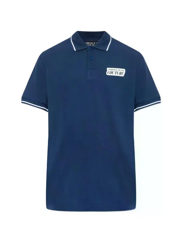 Versace Logo Trim Polo Shirt - Blue