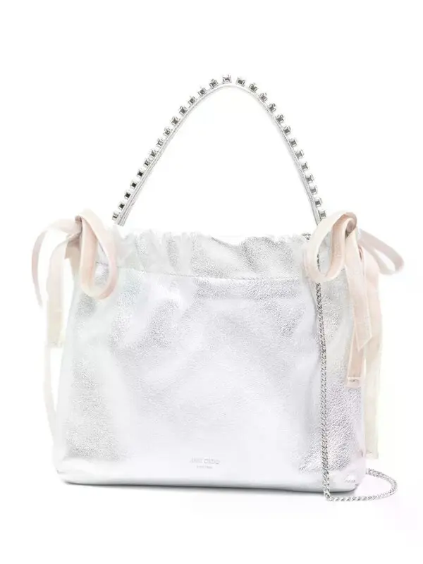 JIMMY CHOO Mini Embellished Drawstring Tote Bag - Silver