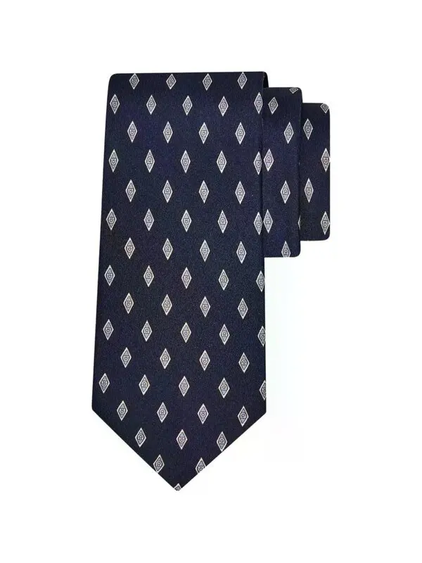 FERRAGAMO Micro Gancini Print Silk Tie - Blue