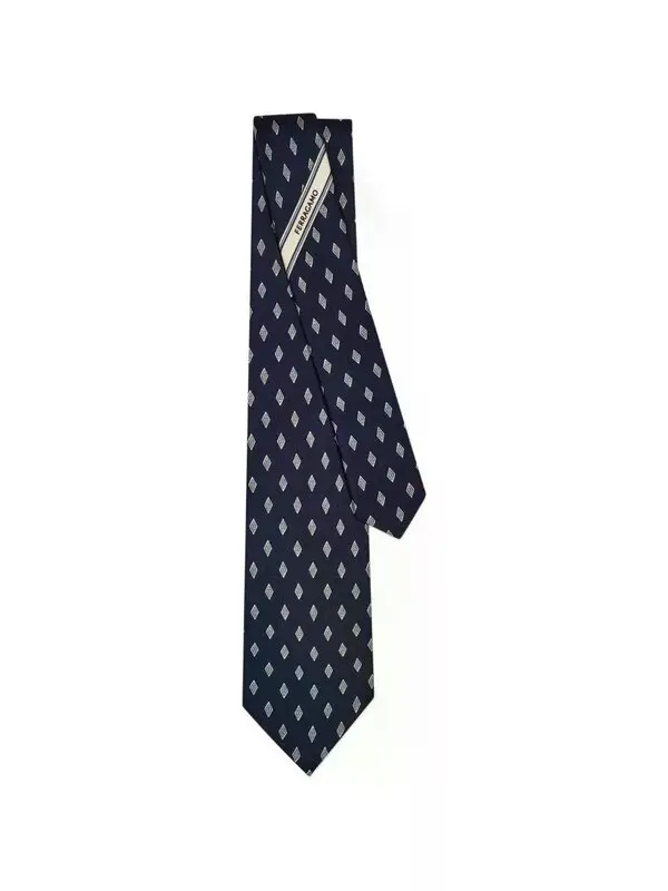FERRAGAMO Micro Gancini Print Silk Neck Tie - Blue