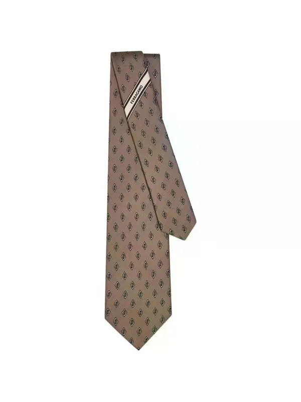 FERRAGAMO Micro Gancini Print Silk Tie - Neutrals