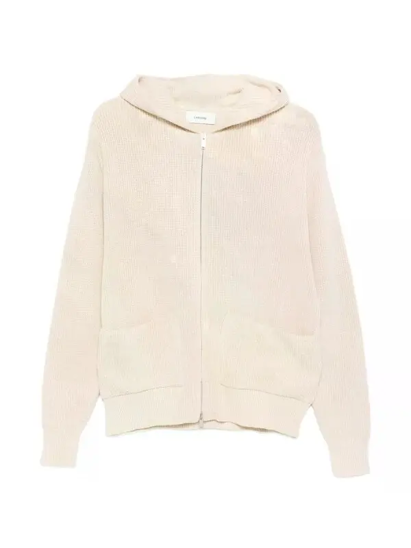 LARDINI Hooded Zip-up Cardigan - Neutrals