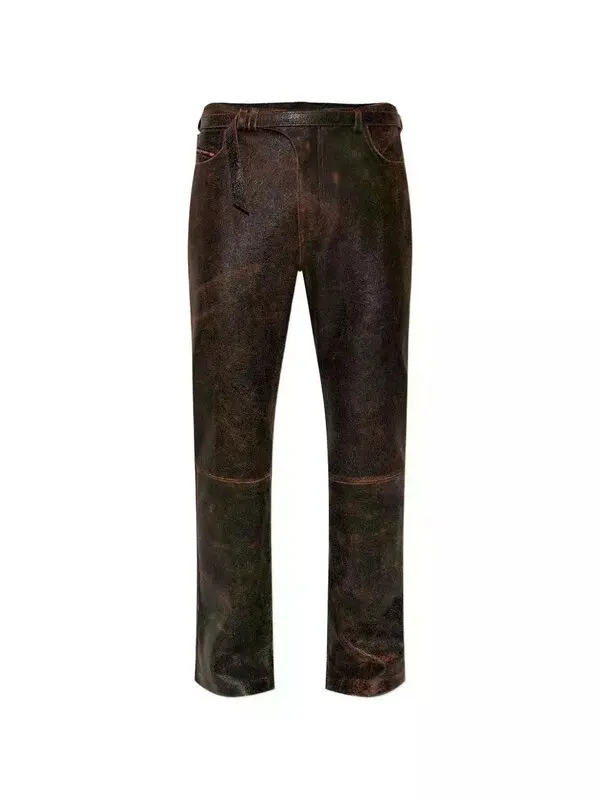 DIESEL P-nuri Belt Leather Trousers - Brown