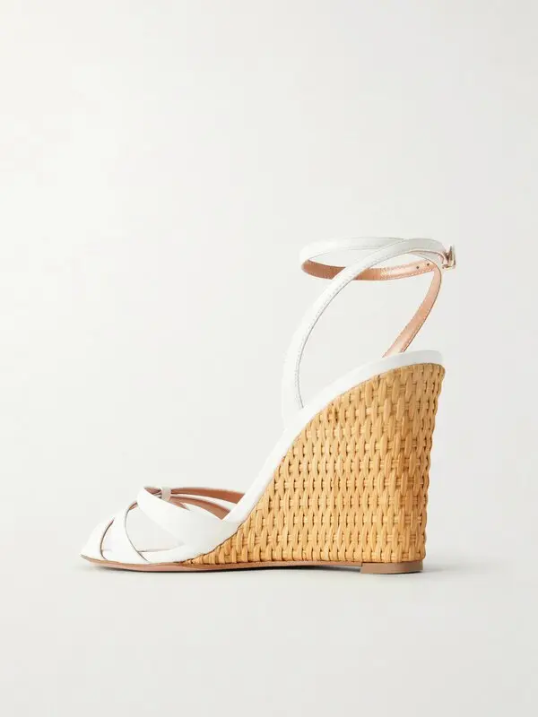 AQUAZZURA Tati 85 Leather Wedge Sandals - White
