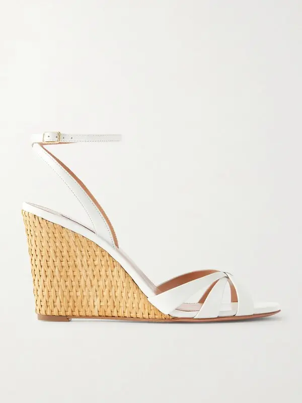 AQUAZZURA Tati 85 Leather Wedge Sandals - White