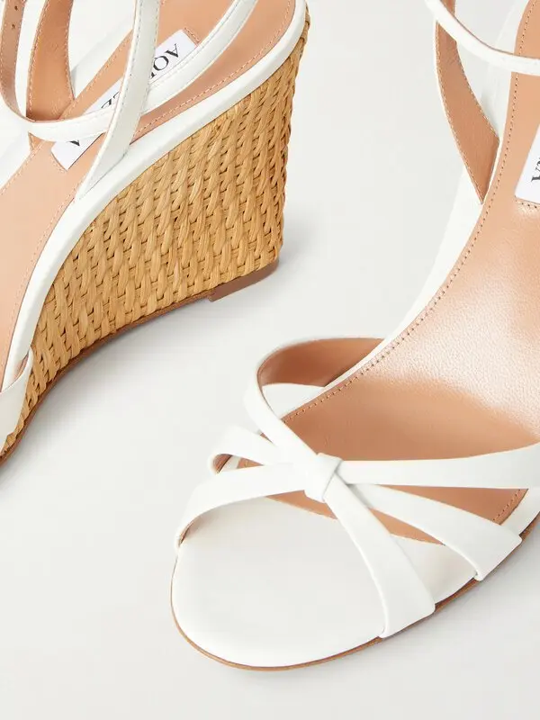 AQUAZZURA Tati 85 Leather Wedge Sandals - White