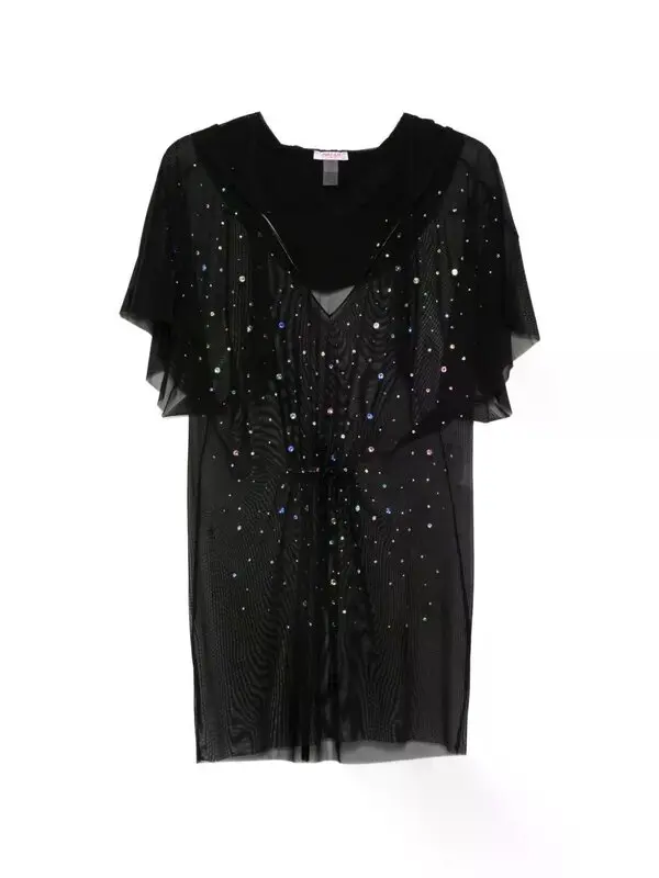 PIN-UP STARS Rhinestone Rain Hooded Blouse - Black