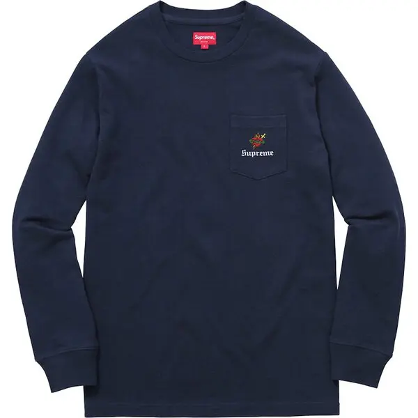Supreme Sacred Heart Long Sleeve Pocket Tee Shirt - Navy Blue