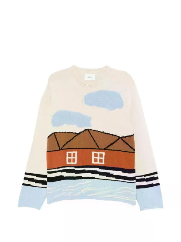 Nn07 Mikkel House Graphic Crew-neck Sweater - Neutrals