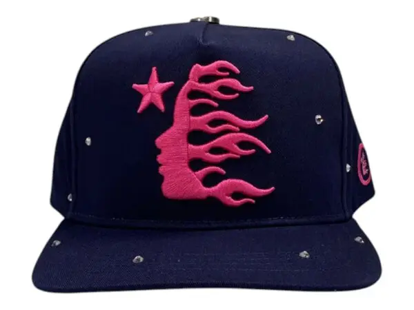 HELLSTAR Og Logo Rhinestone Snapback Hat - Pink/navy Blue