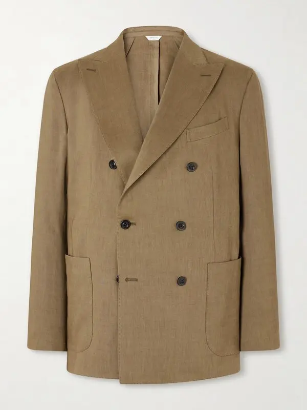 Boglioli Double-breasted Linen, Virgin Wool And Mohair-blend Suit Jacket