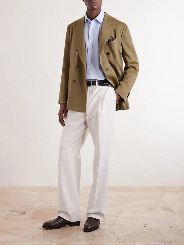 Boglioli Double-breasted Linen, Virgin Wool And Mohair-blend Suit Jacket