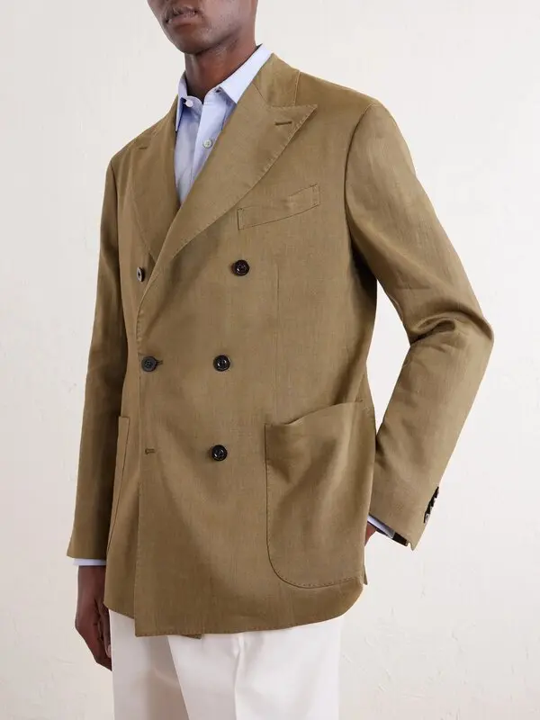 Boglioli Double-breasted Linen, Virgin Wool And Mohair-blend Suit Jacket