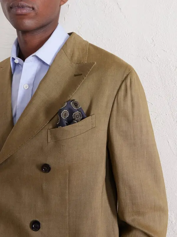 Boglioli Double-breasted Linen, Virgin Wool And Mohair-blend Suit Jacket
