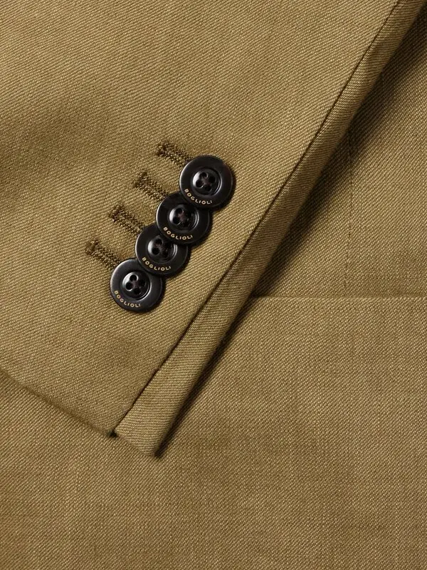 Boglioli Double-breasted Linen, Virgin Wool And Mohair-blend Suit Jacket