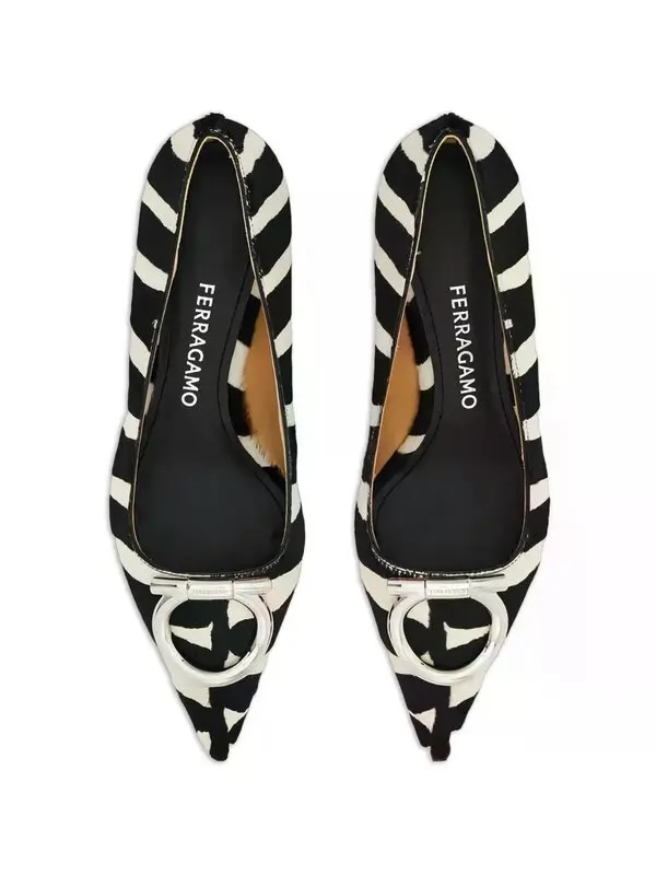 FERRAGAMO Maxi Gancini Zebra Buckle Pumps - White