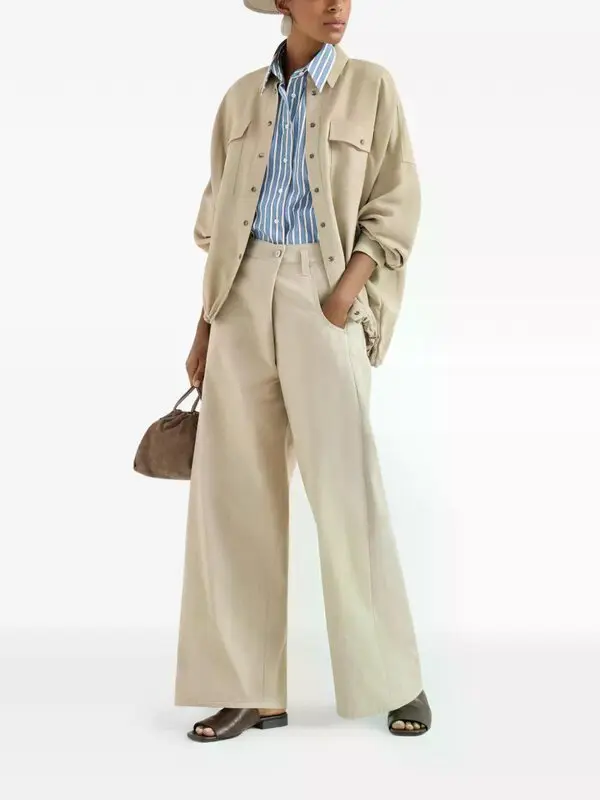 Brunello Cucinelli Palazzo Pants With Monili Detail - Neutrals