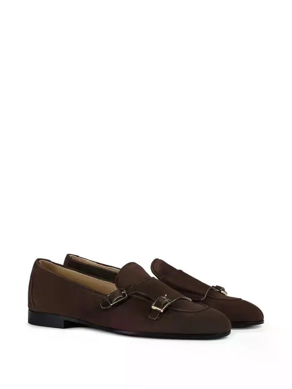 DOUCAL'S Suede Double-buckle Loafers - Brown