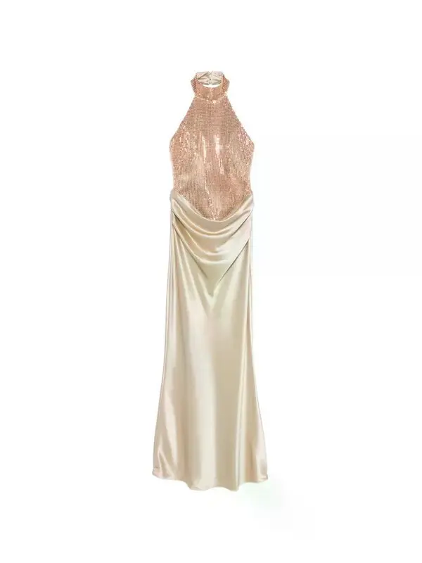 Retrofete Vanya Sequin Halter Maxi Dress - Neutrals