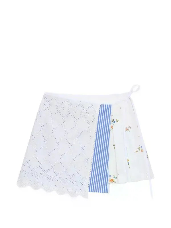 MSGM Floral Striped Broderie Skirt - White
