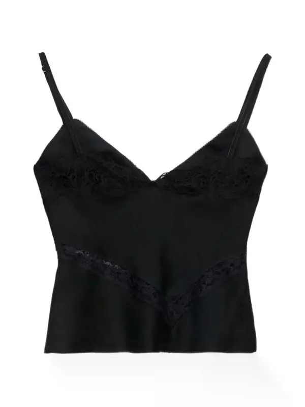 MSGM Lace V-neck Tank Top - Black
