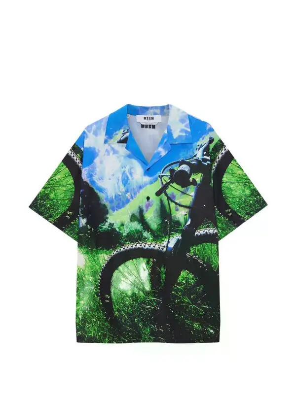 MSGM Open-collar Graphic Shirt - Green