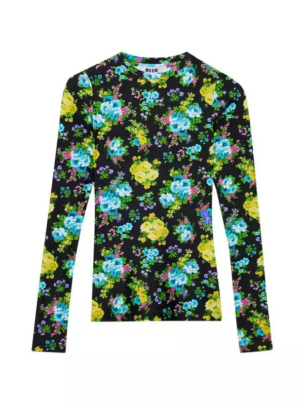 MSGM Floral-detail Long-sleeve Top - Black