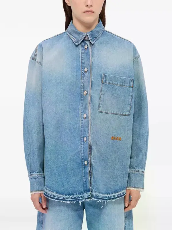 MSGM Logo-embroidered Denim Shirt