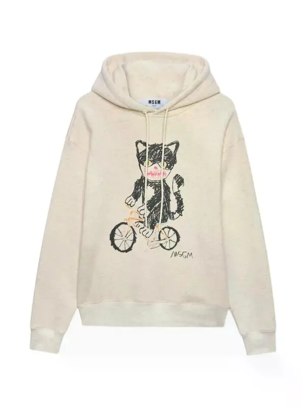 MSGM Graphic-print Hoodie - Neutrals