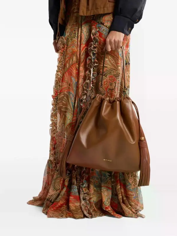 Etro Kalispera Leather Shoulder Bag With Tassels - Brown